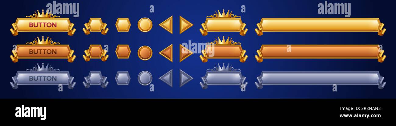 Royal game buttons animation set. Vector cartoon illustration of golden ...