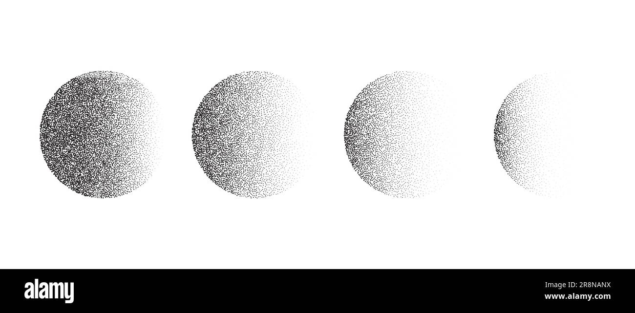 Set of textured gradient spheres. Black dotted circles collections ...