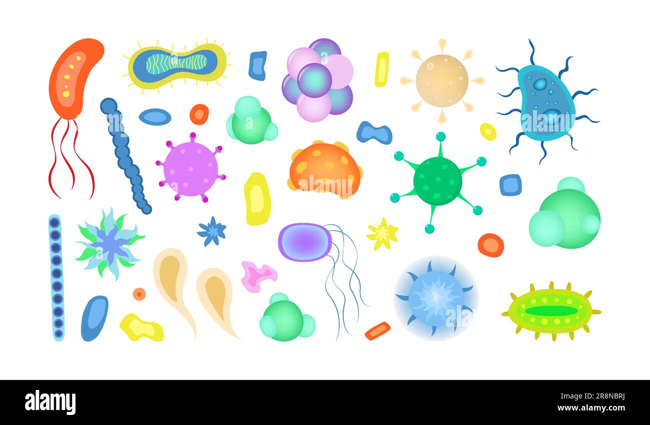 Cartoon viruses and bacteria flat icon collection Stock Vector Image ...