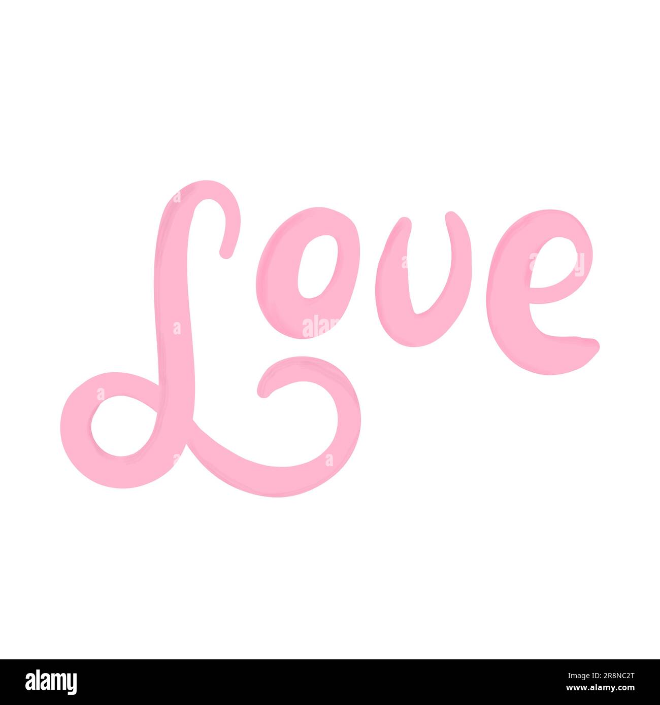 Hand drawn lettering love. Pink calligraphic symbols on the white ...