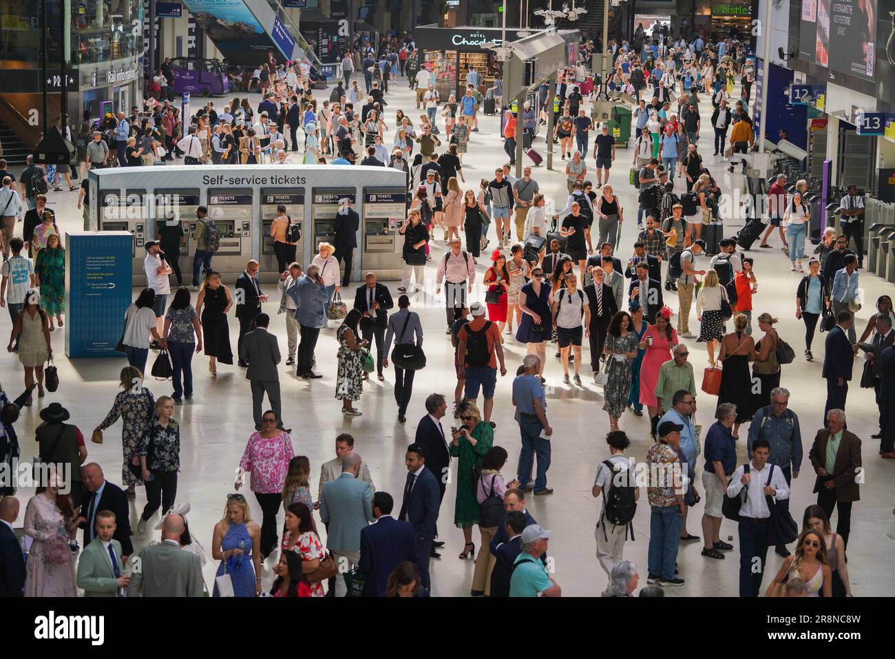 London UK. 22 June 2023 .Waterloo station busy with commuters during ...