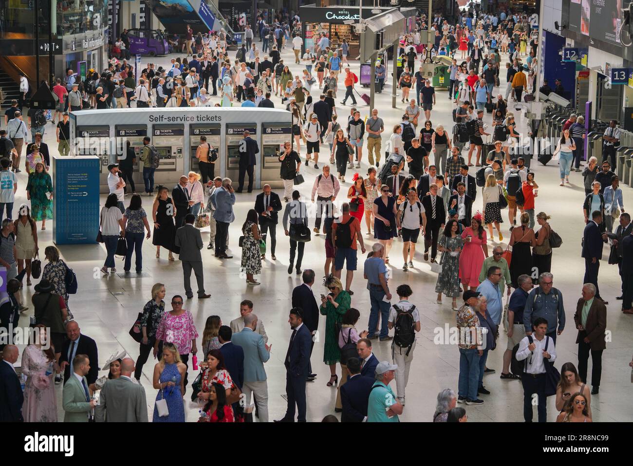 London UK. 22 June 2023 .Waterloo station busy with commuters during ...