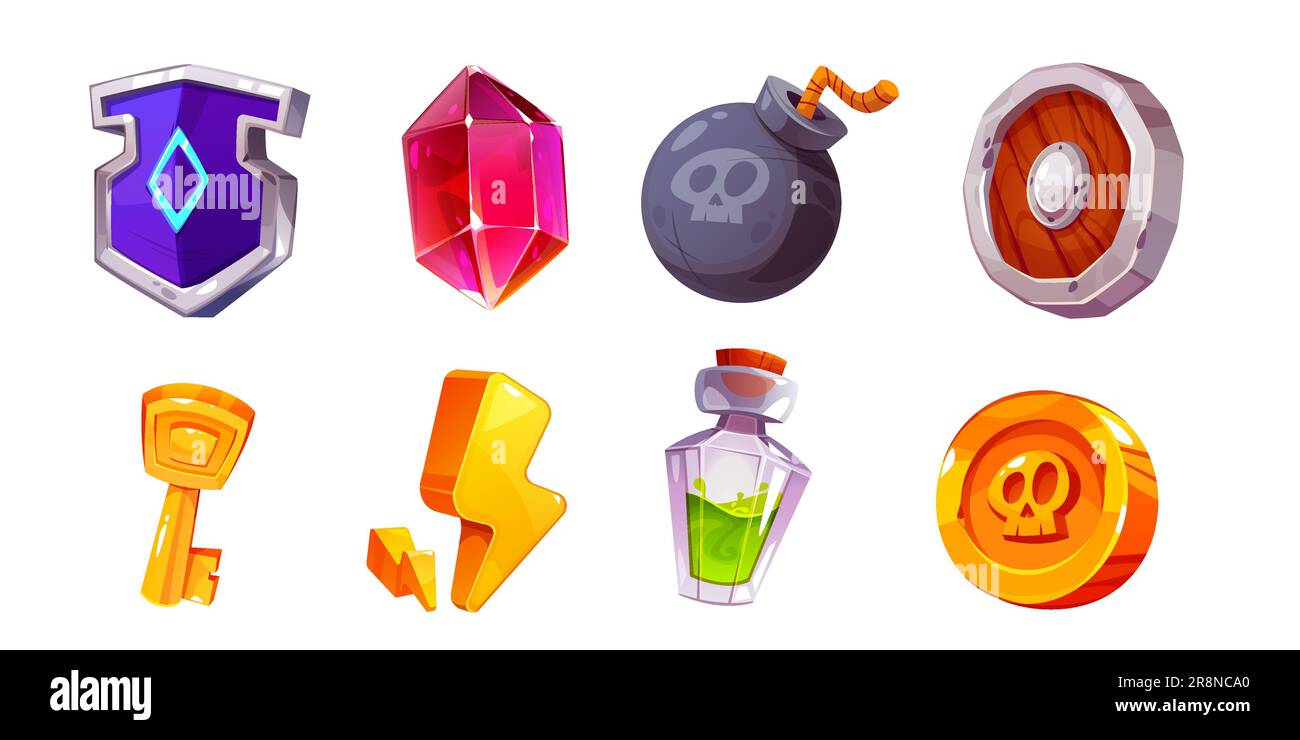 Cartoon game ui interface element icon vector set. Mobile gui design ...