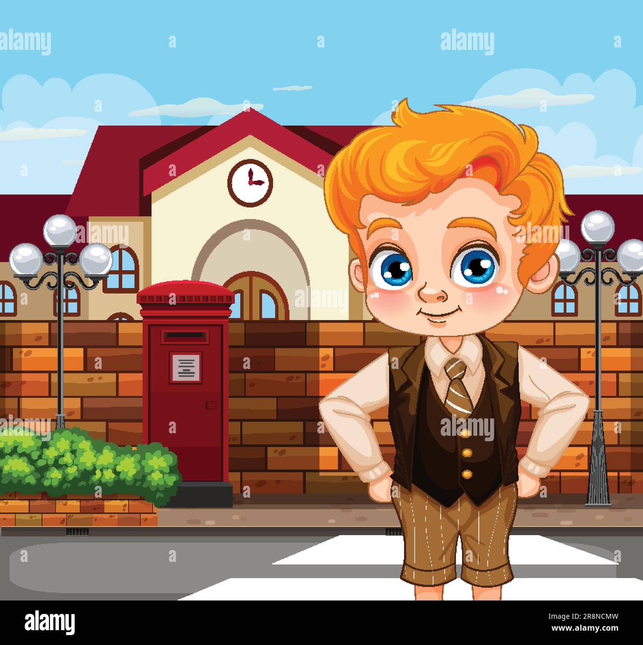 Student wearing school uniform at school scene illustration Stock ...