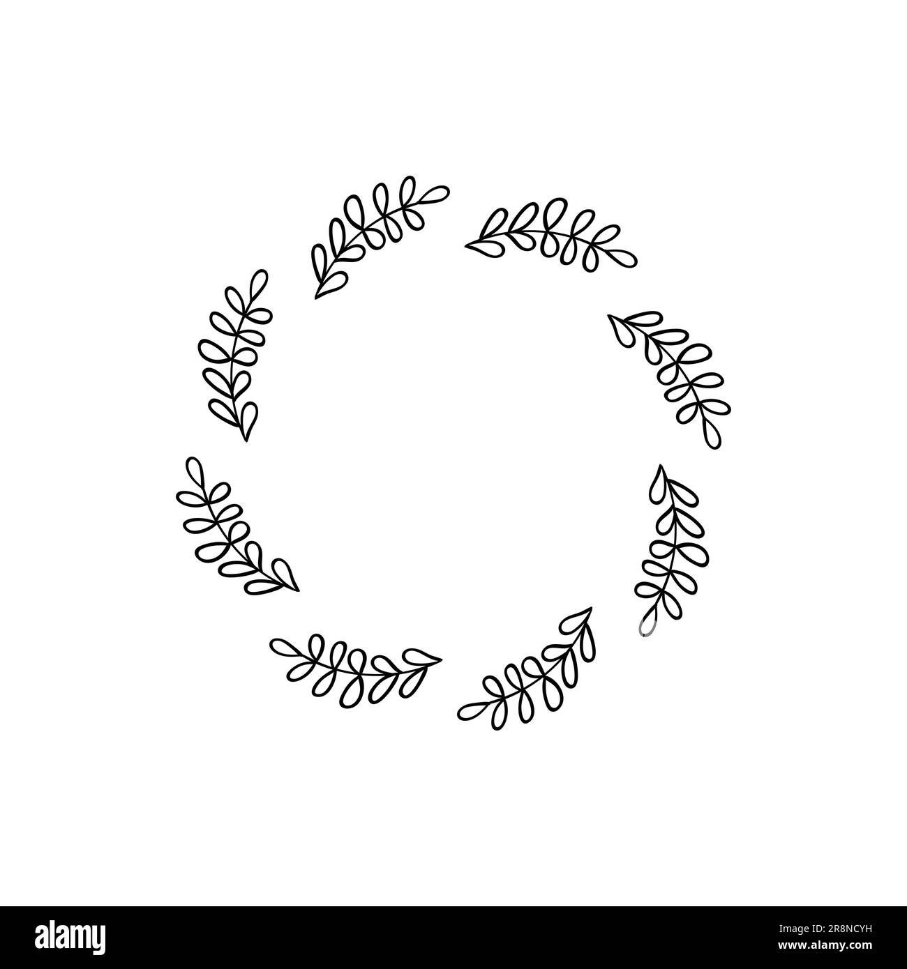 Hand drawn doodle floral frame. Simple line with the ink pen or pencil ...