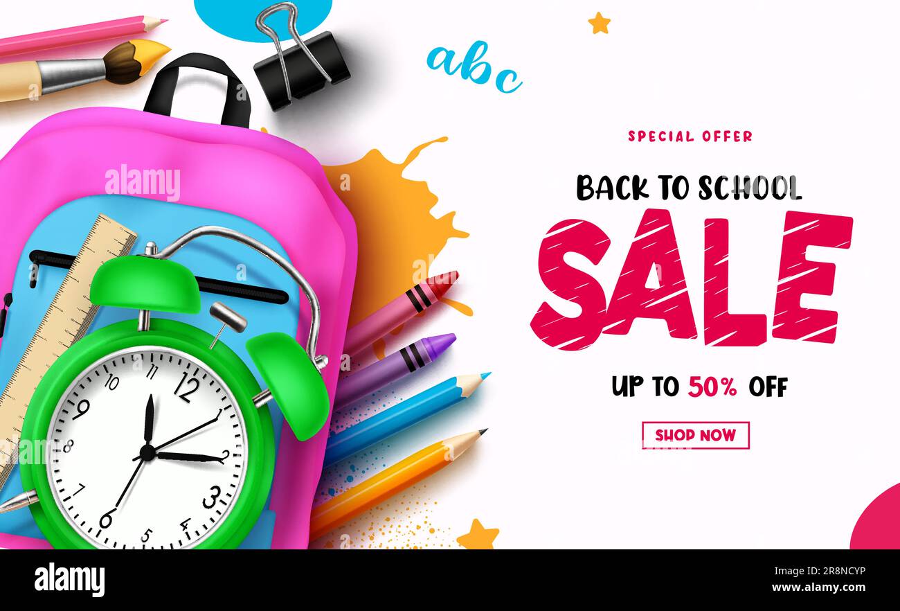 Back to school sale vector banner design. School supplies, items and ...