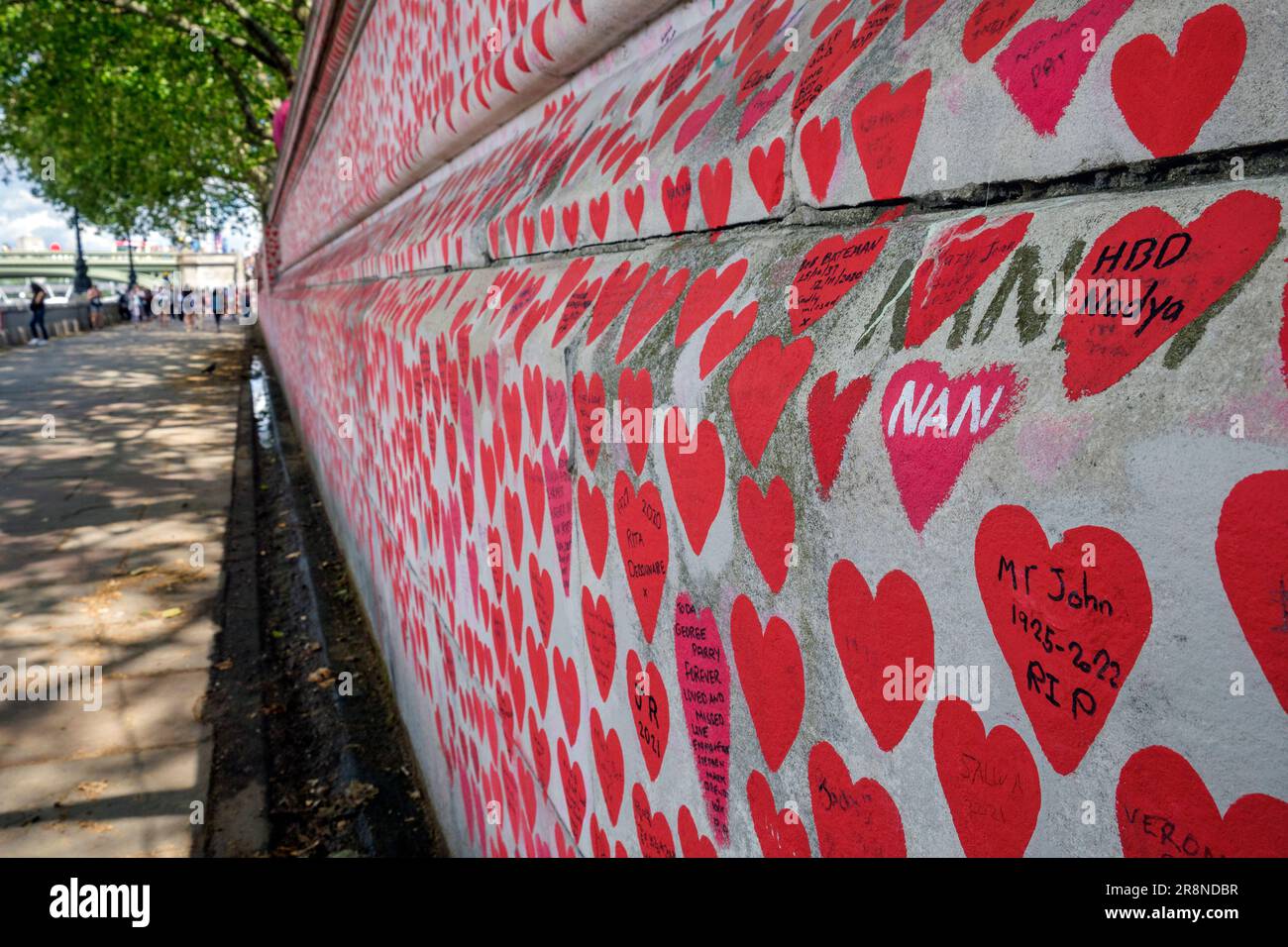 Some of the 200,000 Individually hand-painted red hearts on the ...
