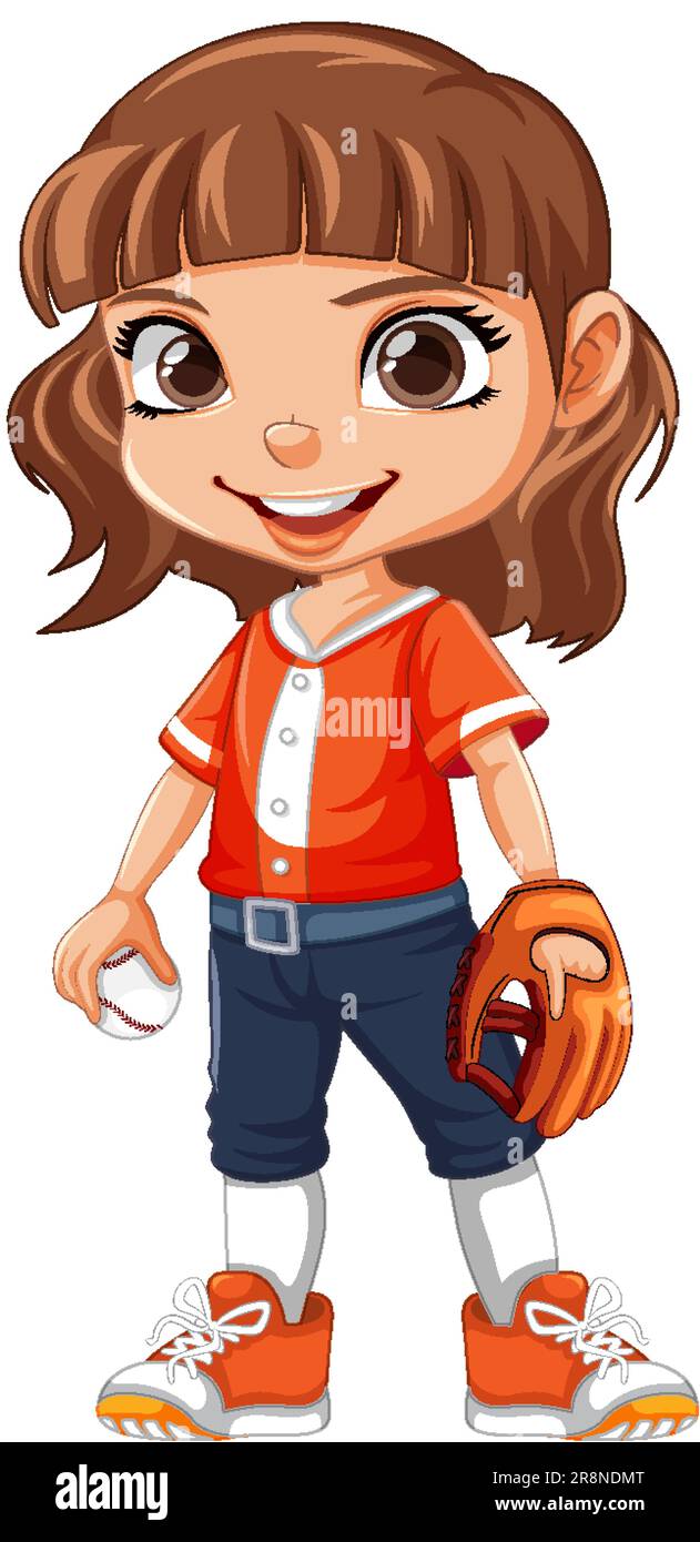 Cute girl baseball player cartoon character illustration Stock Vector Image & Art - Alamy
