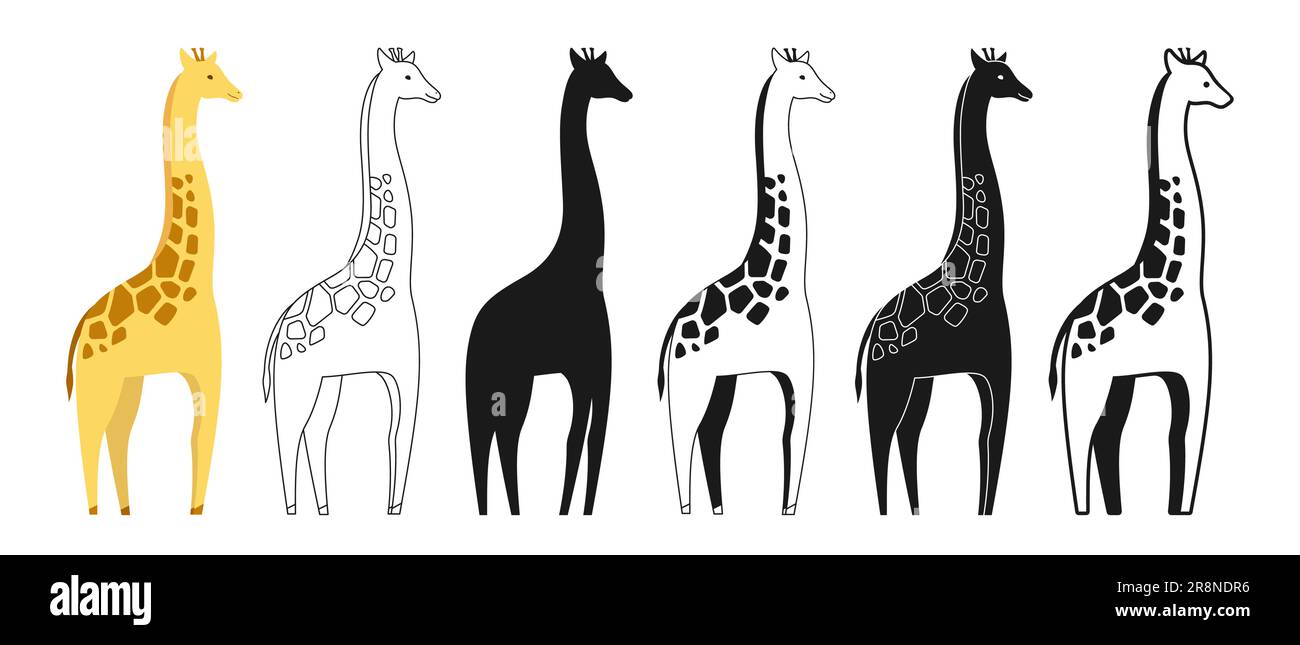 Giraffe wild animal cartoon style set. African safari cute giraffes ...