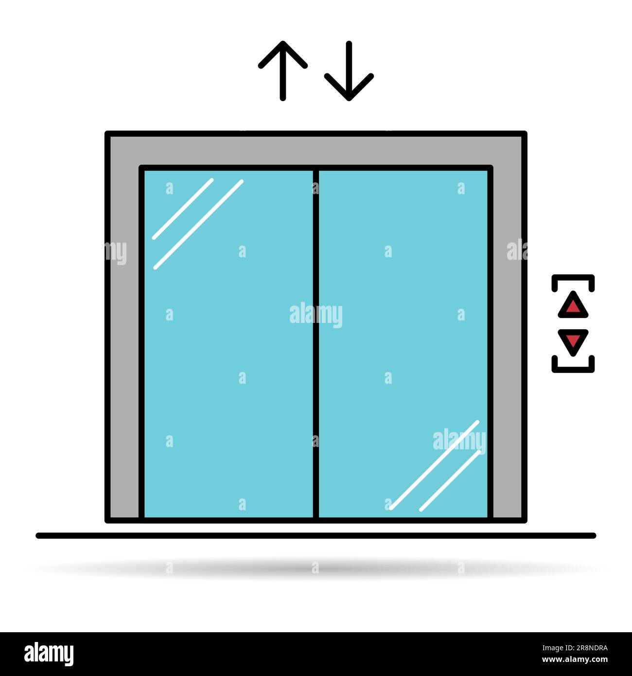 Lift elevator icon shadow, graphic design sign, building doorway symbol ...