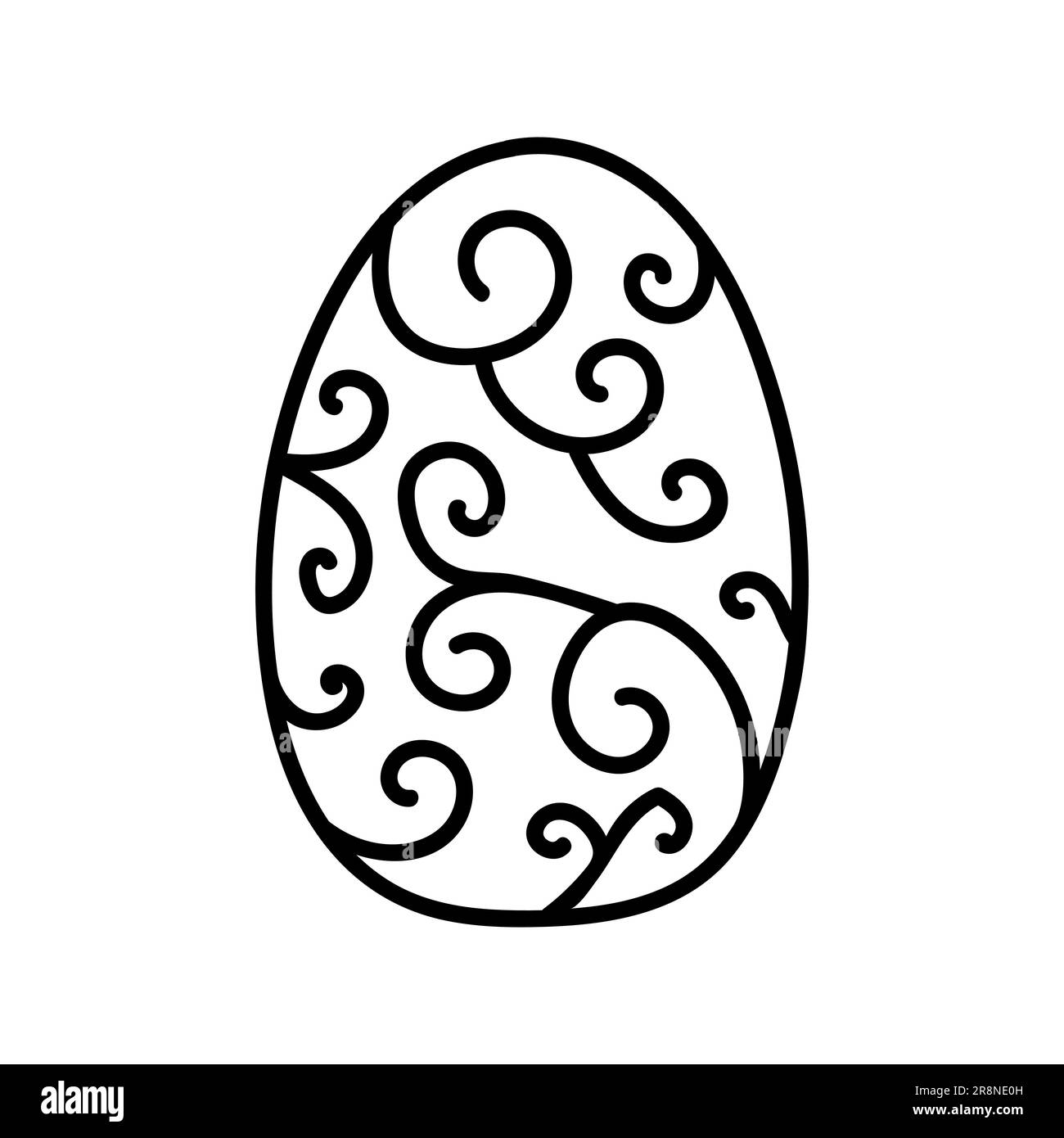 One easter egg with black vignette, scroll, florish ornament on white ...