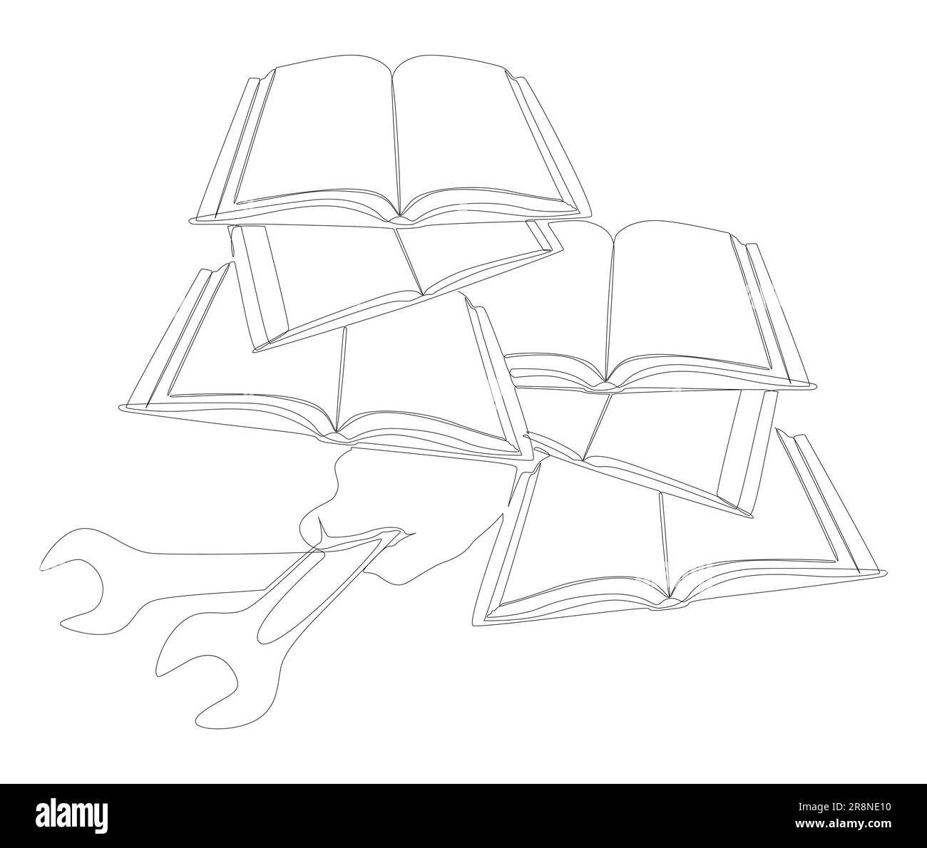 One Continuous Line Of Book With Wrench Thin Line Illustration Instruction Manual Vector