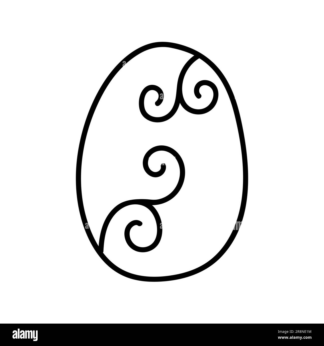 One easter egg with black vignette, scroll, florish ornament on white ...