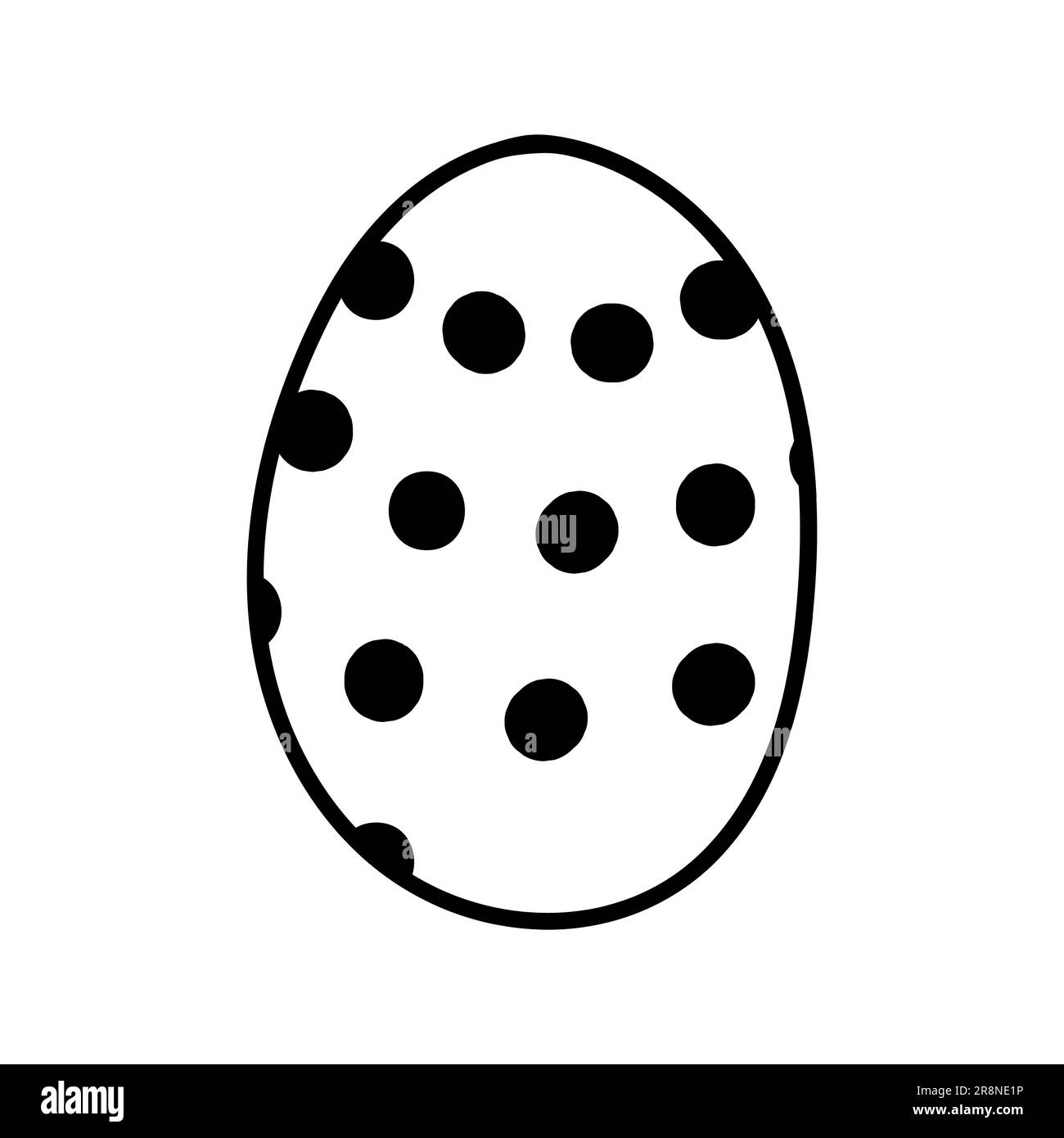 One easter egg with black ornament of circles, balls, dots on white ...