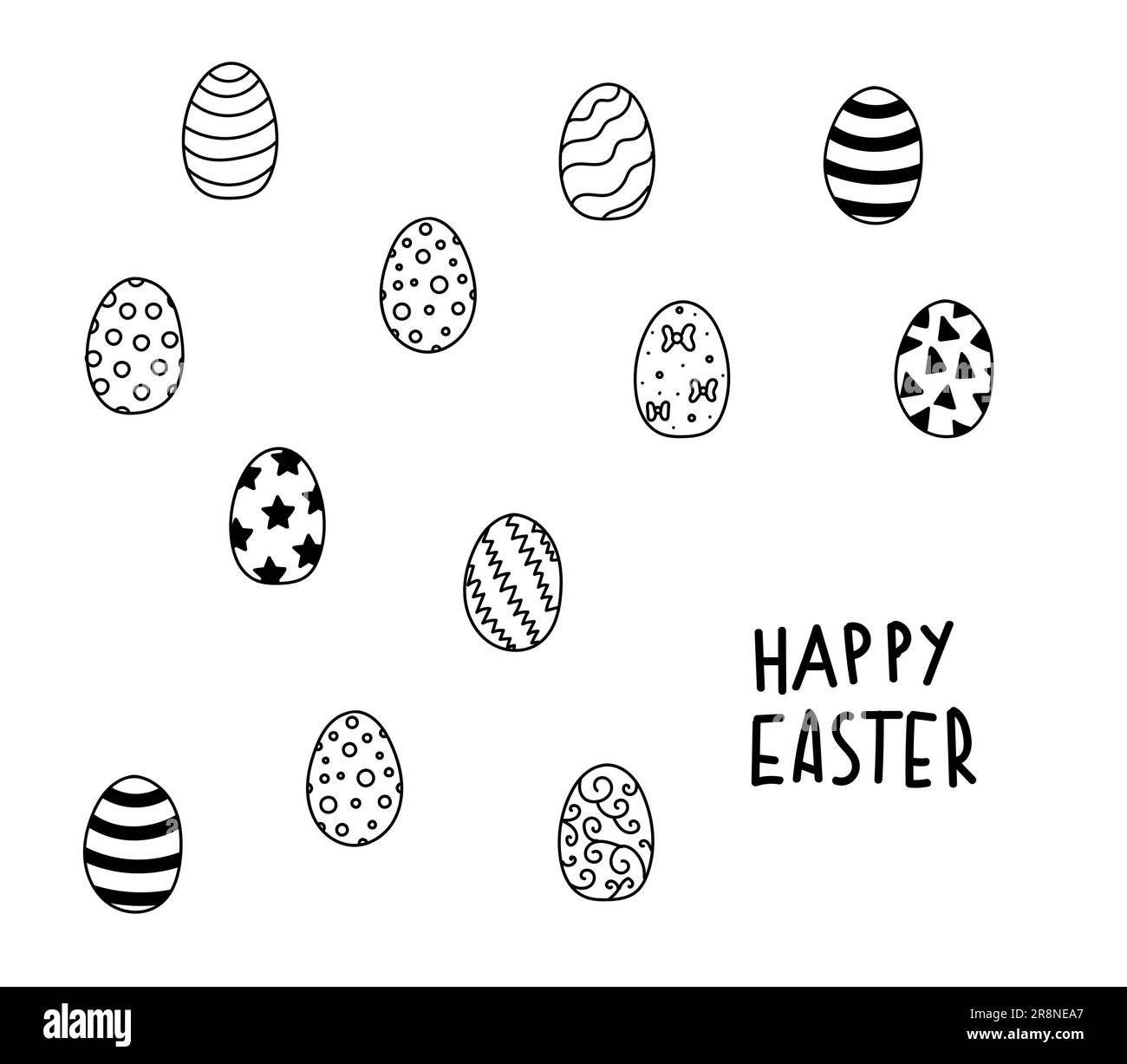 Hand drawn Easter eggs doodle set with lettering. ornament holidays design isolated on white ...