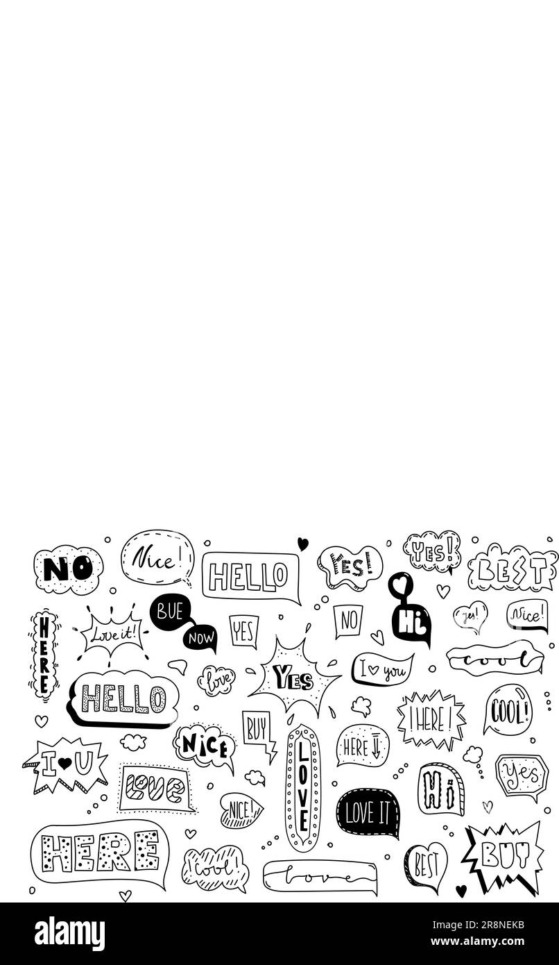 Doodle set of speech bubbles in comic hand drawn style. dialog windows ...