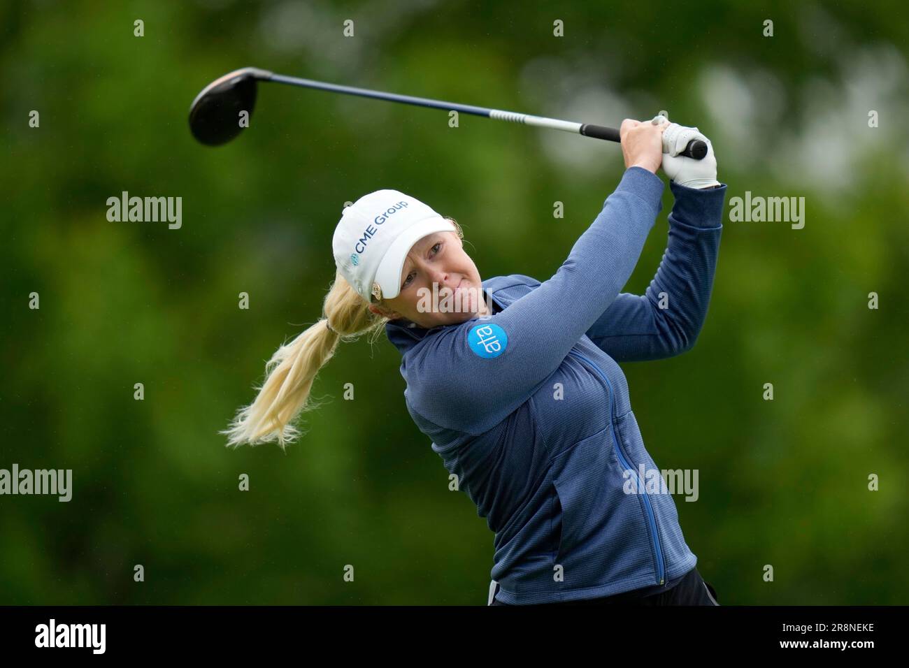 Stephanie Meadow, of Northern Ireland, tees off on the 13th hole during ...