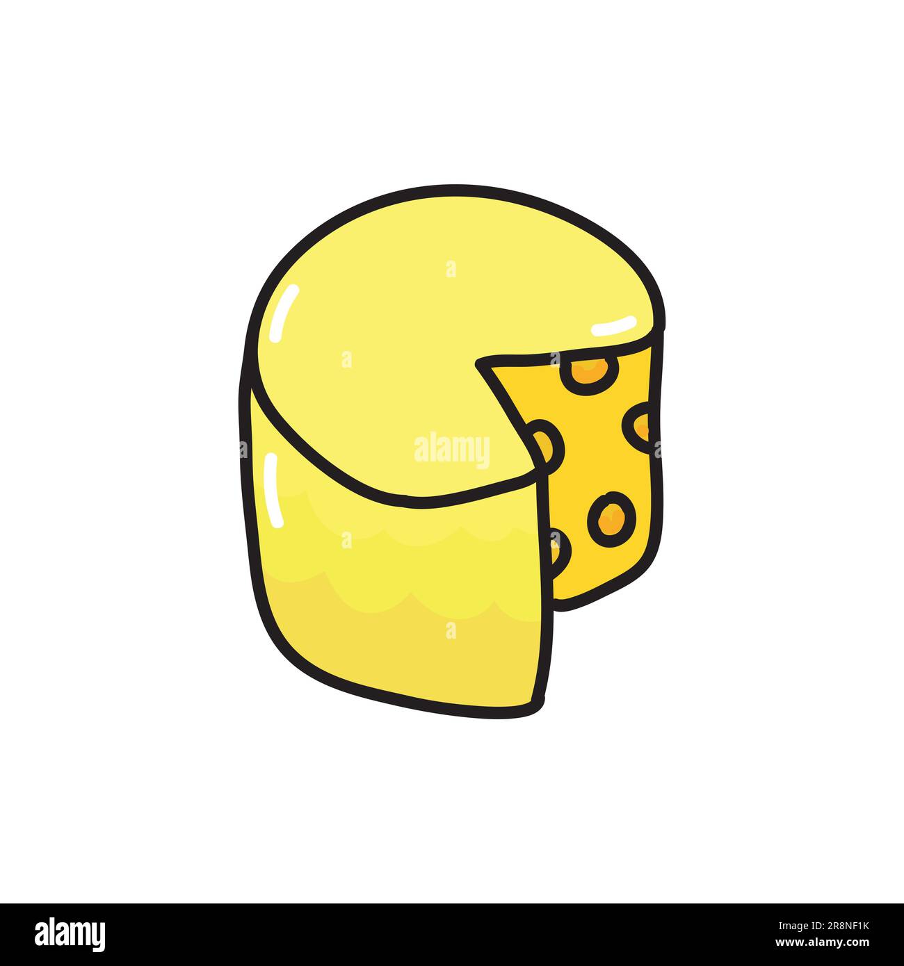 Hand drawn doodle colored Piece of cheese with holes. Black thick ...