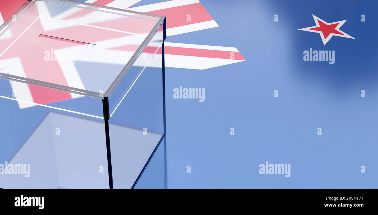 New Zealand elections, Voting box and national flag. 3d render Stock ...