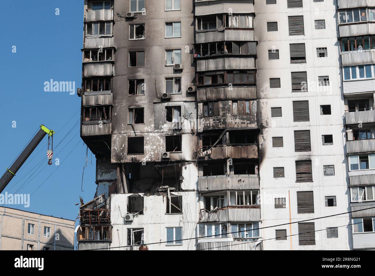 KYIV, UKRAINE - JUNE 22, 2023 - A 16-storey apartment building in the ...