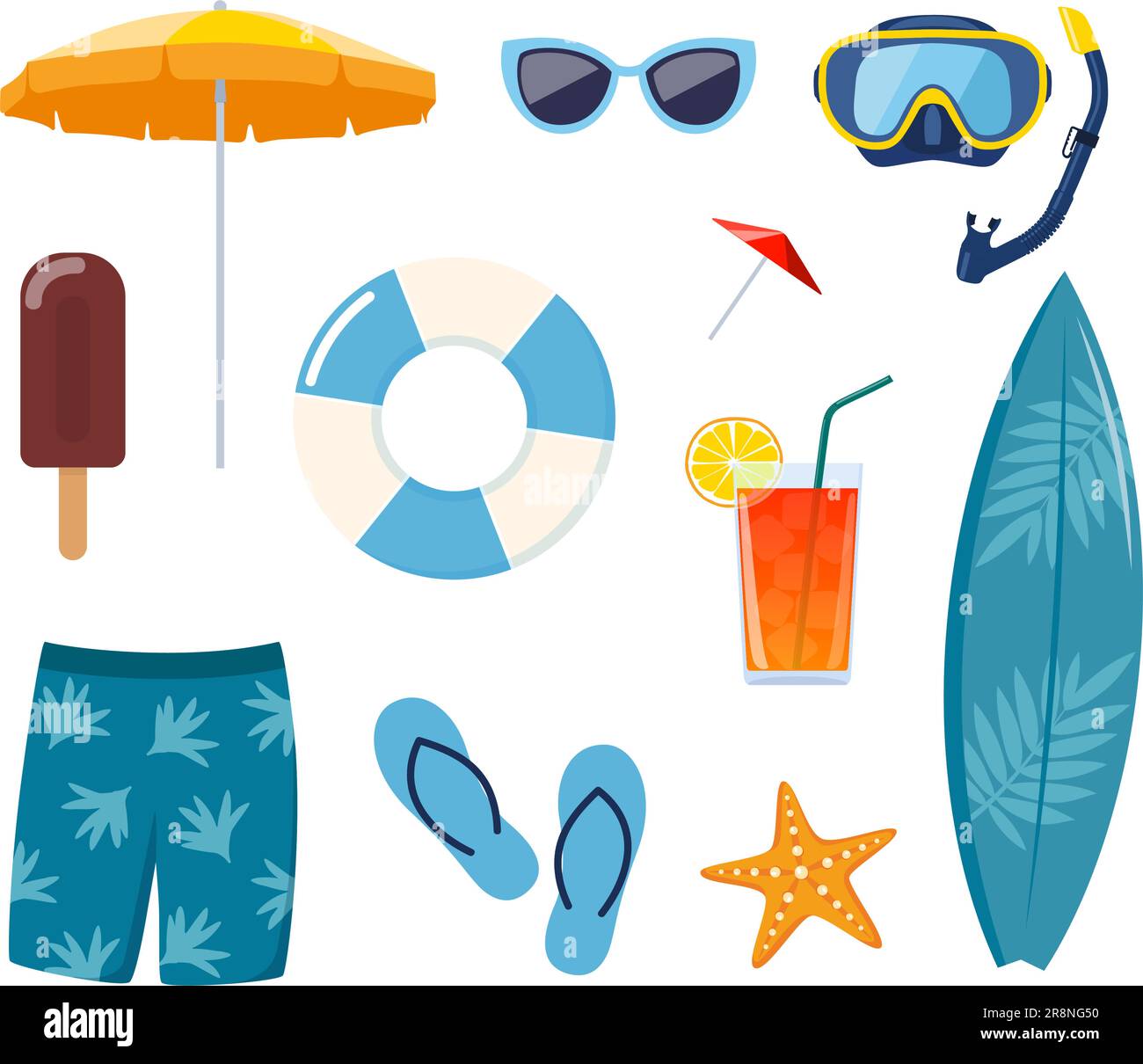 Summer beach elements, set. Summer colorful objects collection for ...