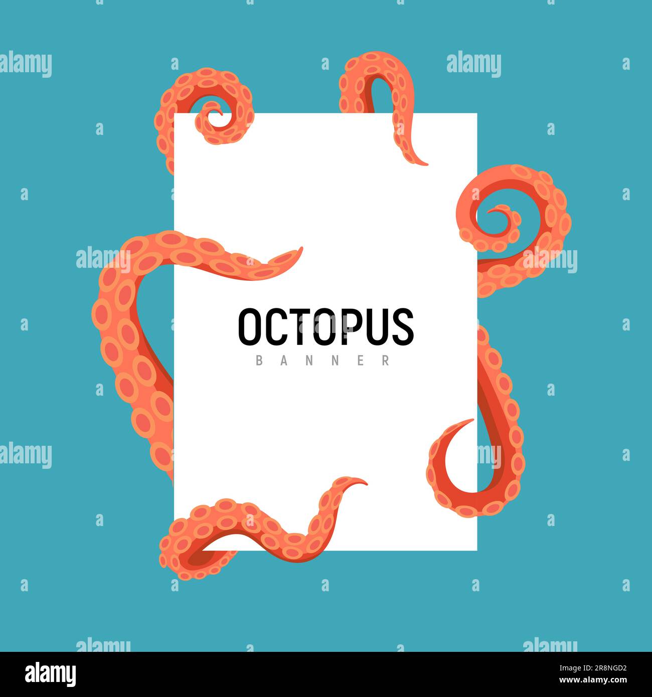 Octopus tentacle banner design. Kraken squid cartoon octopus giant isolated monster ocean ...