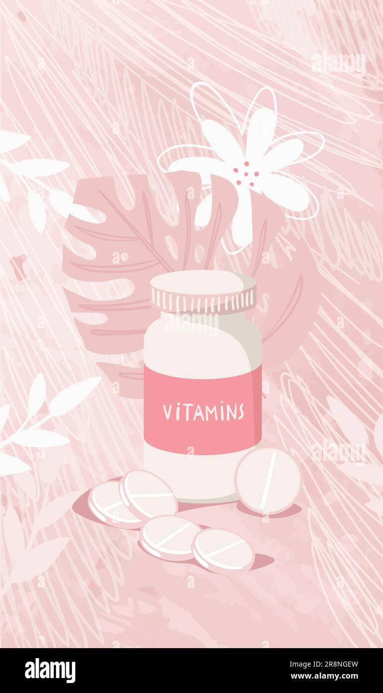 Tablets of vitamins and supplements, a jar with several tablets on a ...