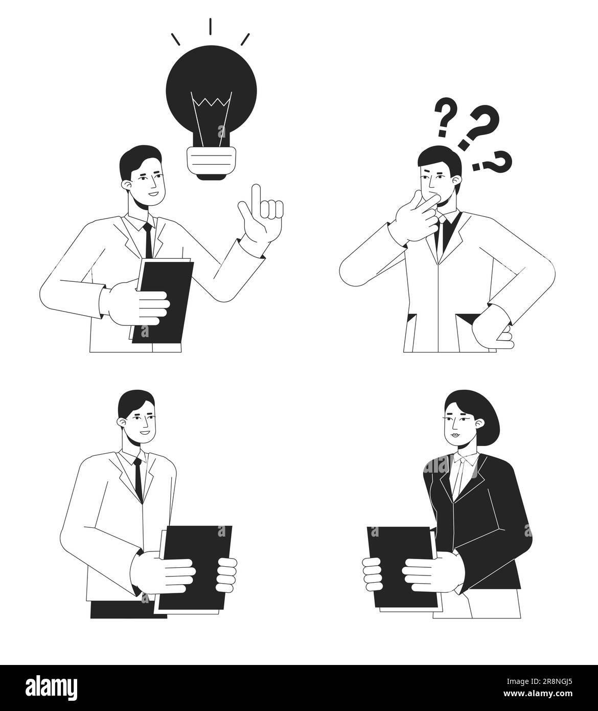 Office people working hard bw vector spot illustration set Stock Vector ...