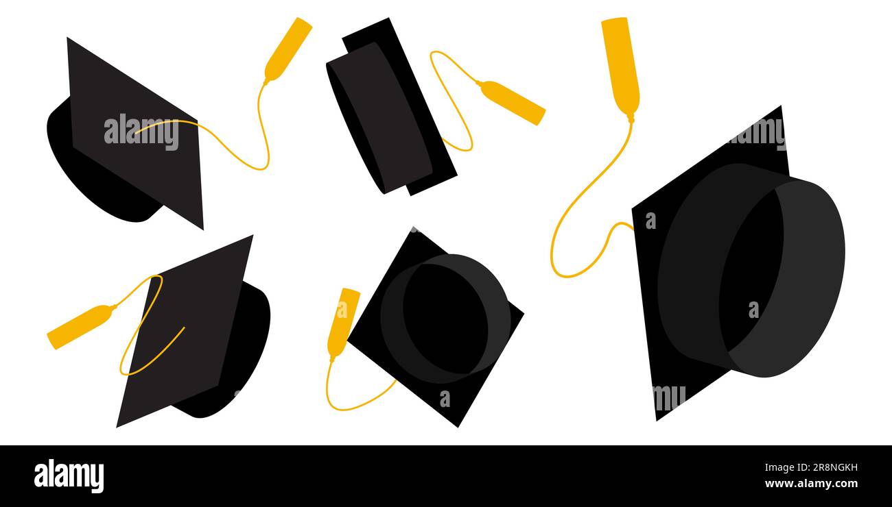 Set of Graduation cap, mortar board icons. Vector illustration of ...