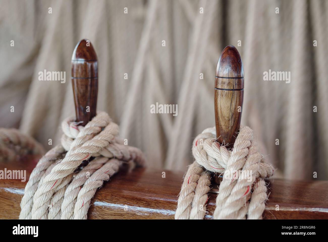 Nautical details on boat deck with rope and marine tool Stock Photo - Alamy