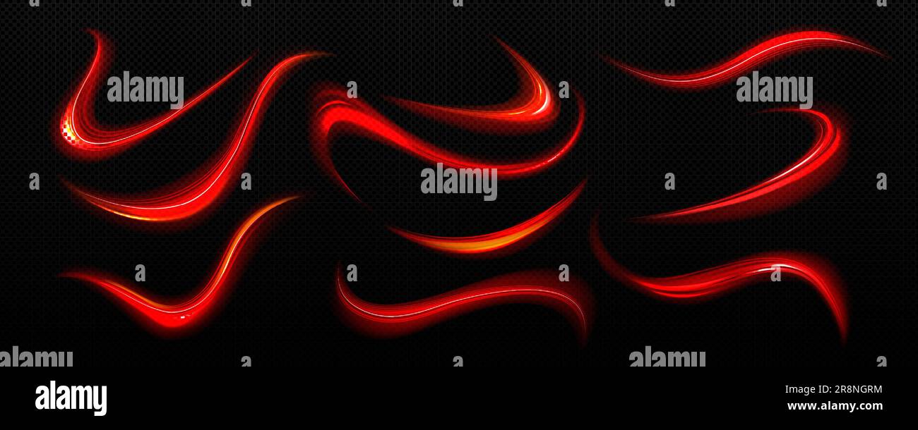 Red light lines, effect of speed motion trails. Abstract streaks of fast flash movement, blurred ...