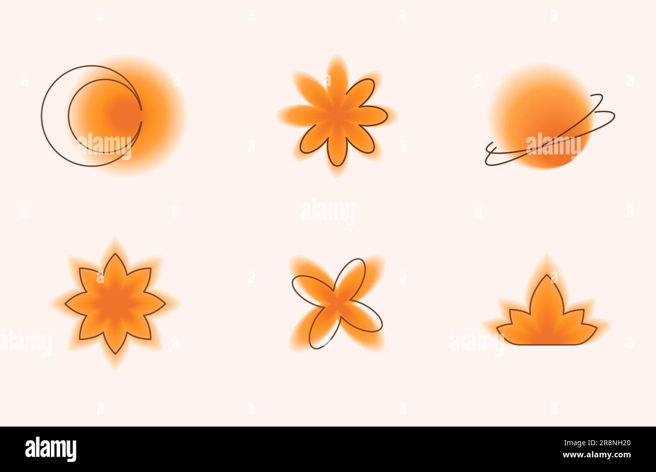 Y2k fluid aesthetic elements with yellow gradient and lines. Set of six ...