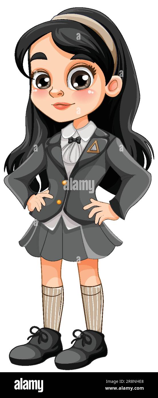 Cute girl student cartoon character in school uniform illustration ...