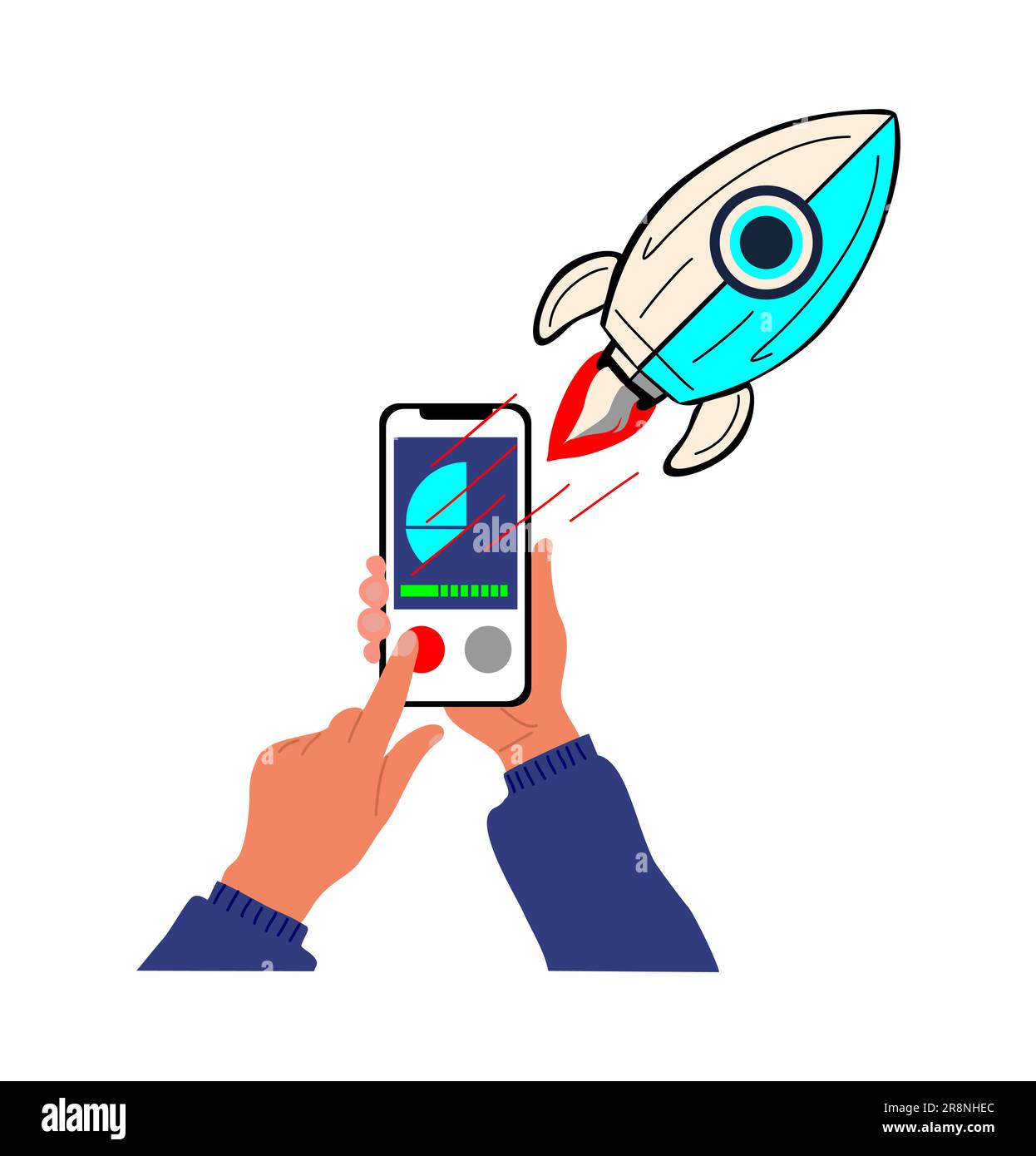 Rocket launch from smartphone app. Startup concept Stock Vector Image ...