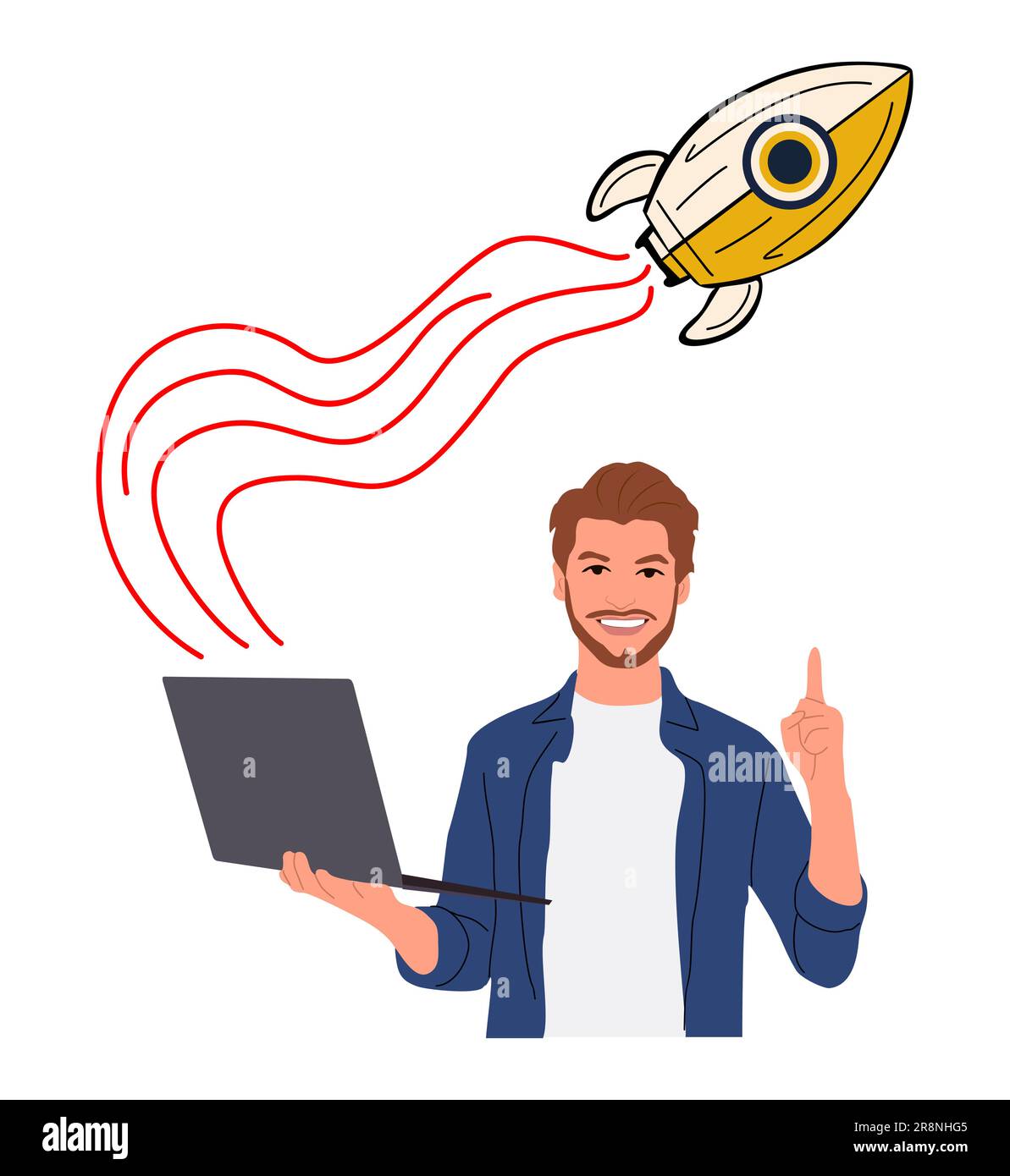 Business man with computer launch startup vector Stock Vector Image ...