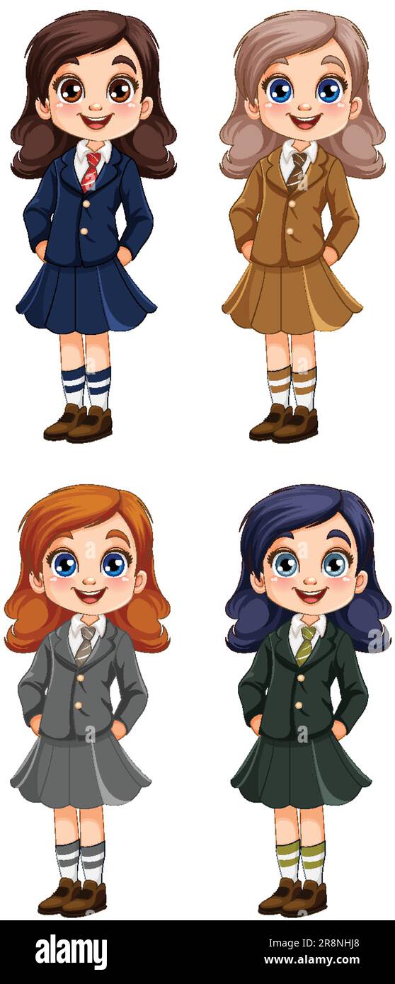 Cute girl student cartoon character in school uniform illustration ...
