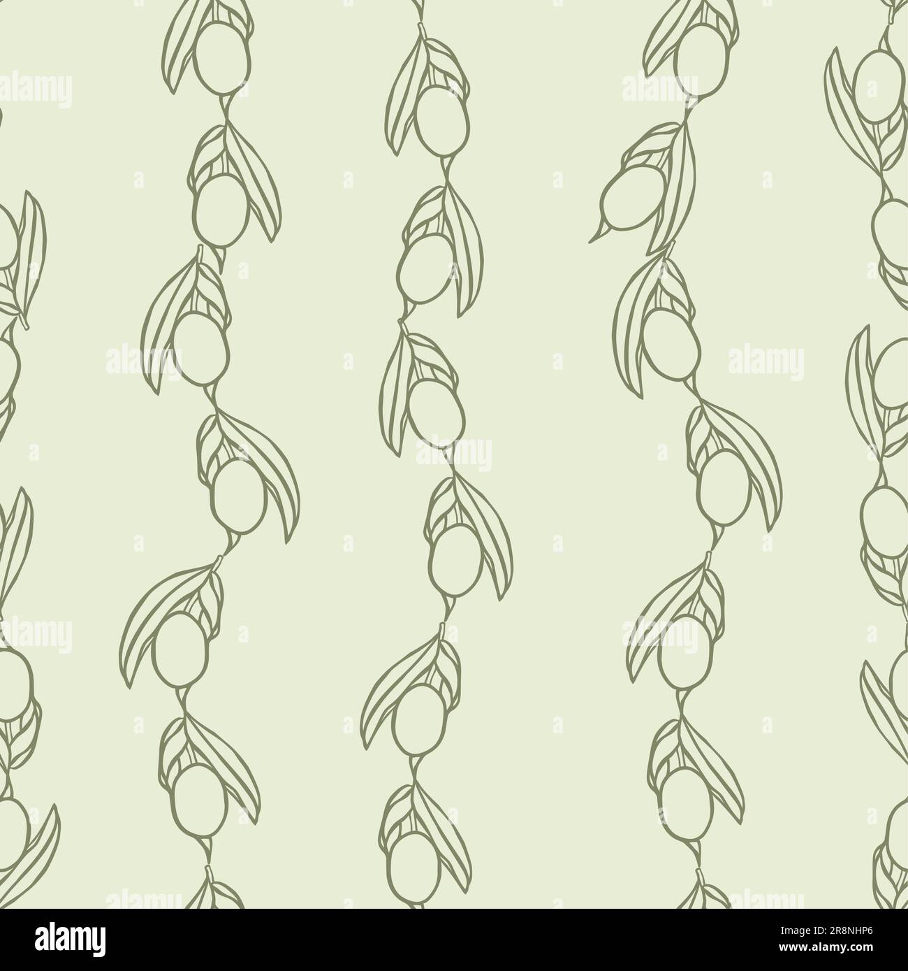 Olive branch, black ink hand drawn simple elements Vector botanical seamless pattern Stock ...