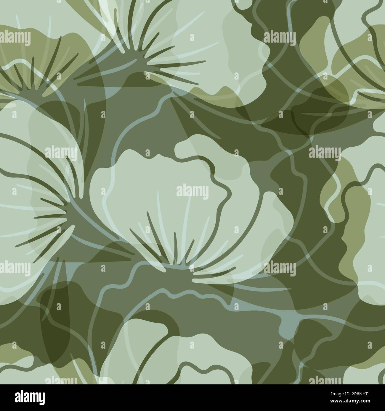 Green seamless pattern with abstract retro poppy flowers Stock Vector ...