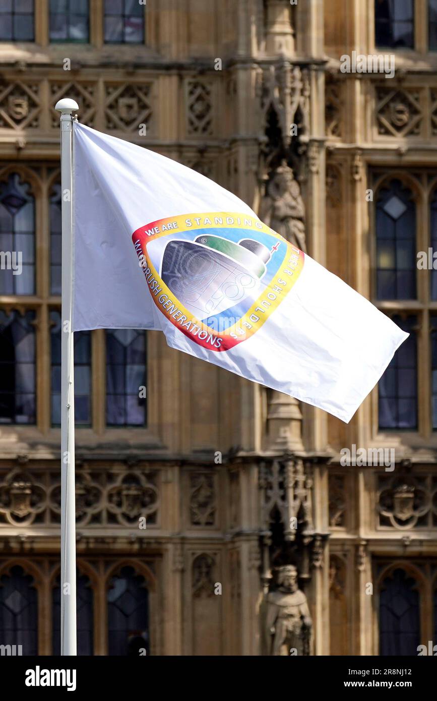 The Windrush flag flies at the Houses of Parliament, Westminster ...