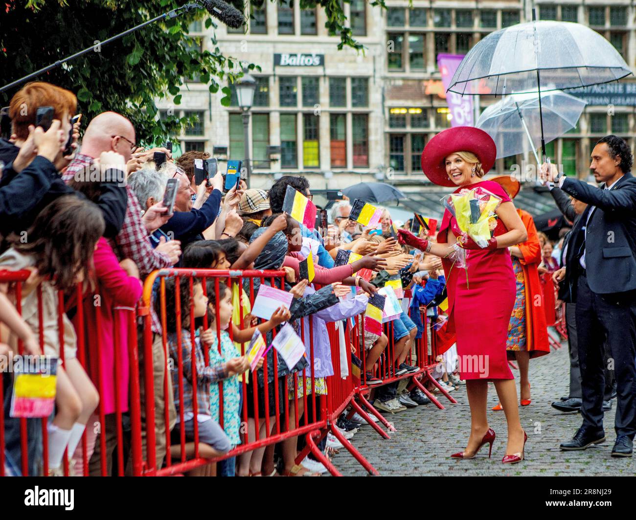 Antwerpen, Belgien. 22nd June, 2023. Queen Maxima of The Netherlands and Queen Mathilde of ...