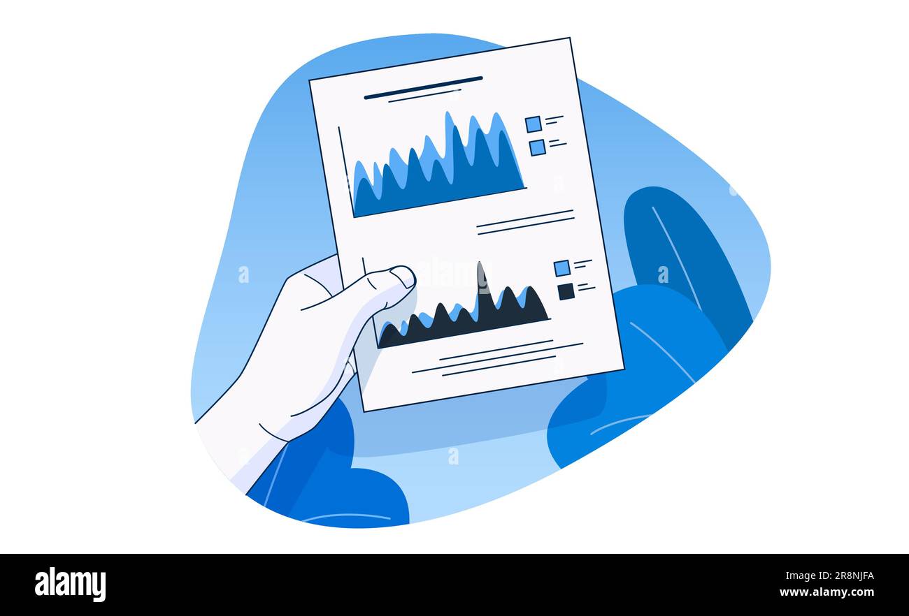 Hand holds paper with business charts. Business analytics and ...