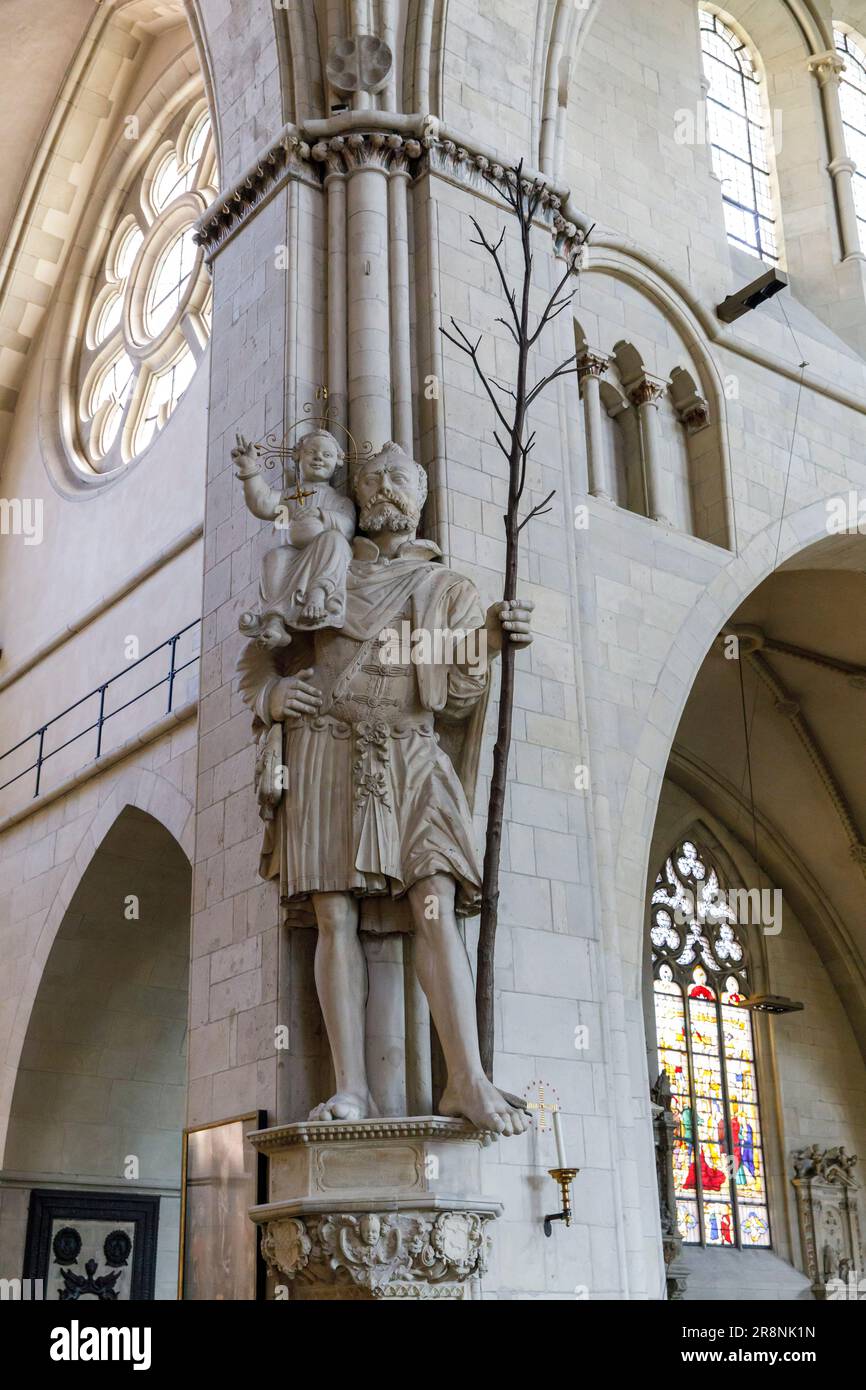 inside the cathedral St. Paul, Christophorus statue, Muenster, North ...