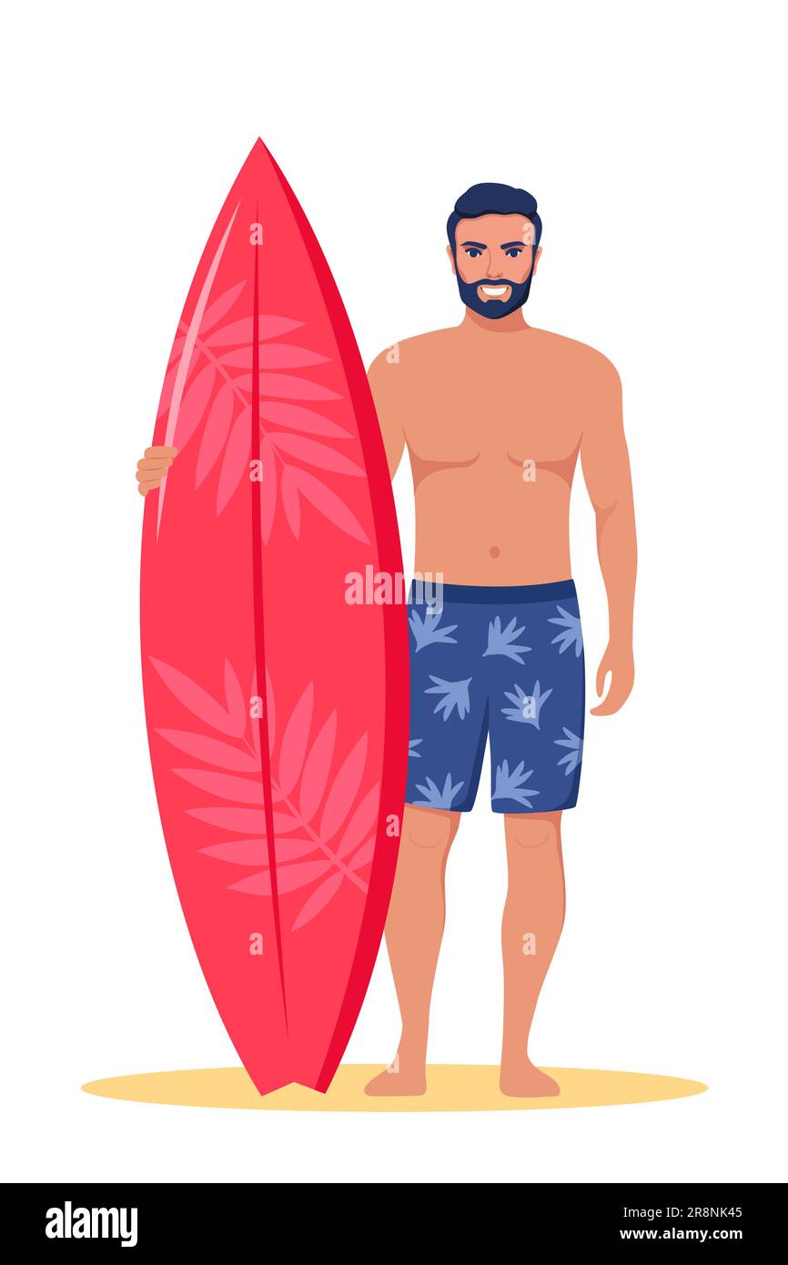 Young Man Surfer With Surfboard Standing On The Beach Smiling Surfer