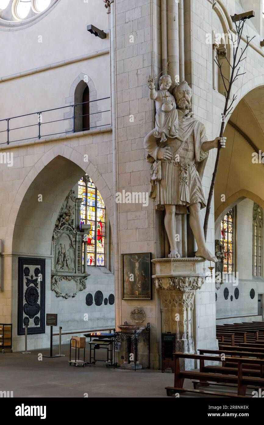 inside the cathedral St. Paul, Christophorus statue, Muenster, North ...
