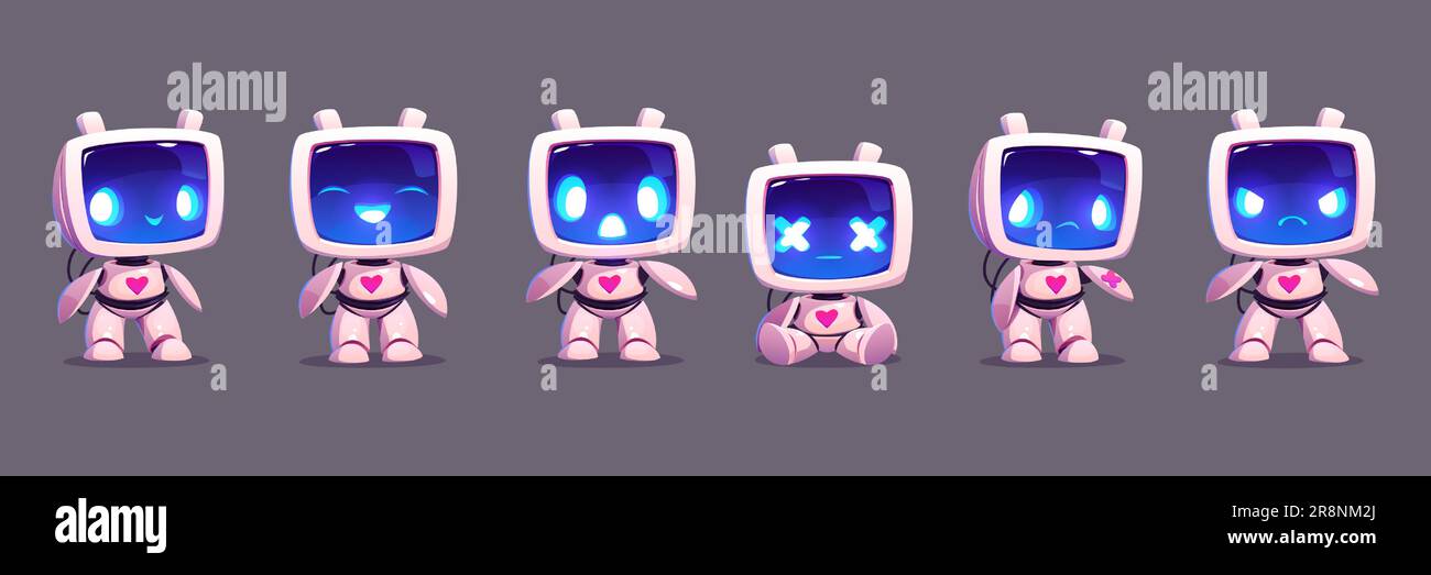 Cartoon set of robots with different emotions. Vector illustration of ...