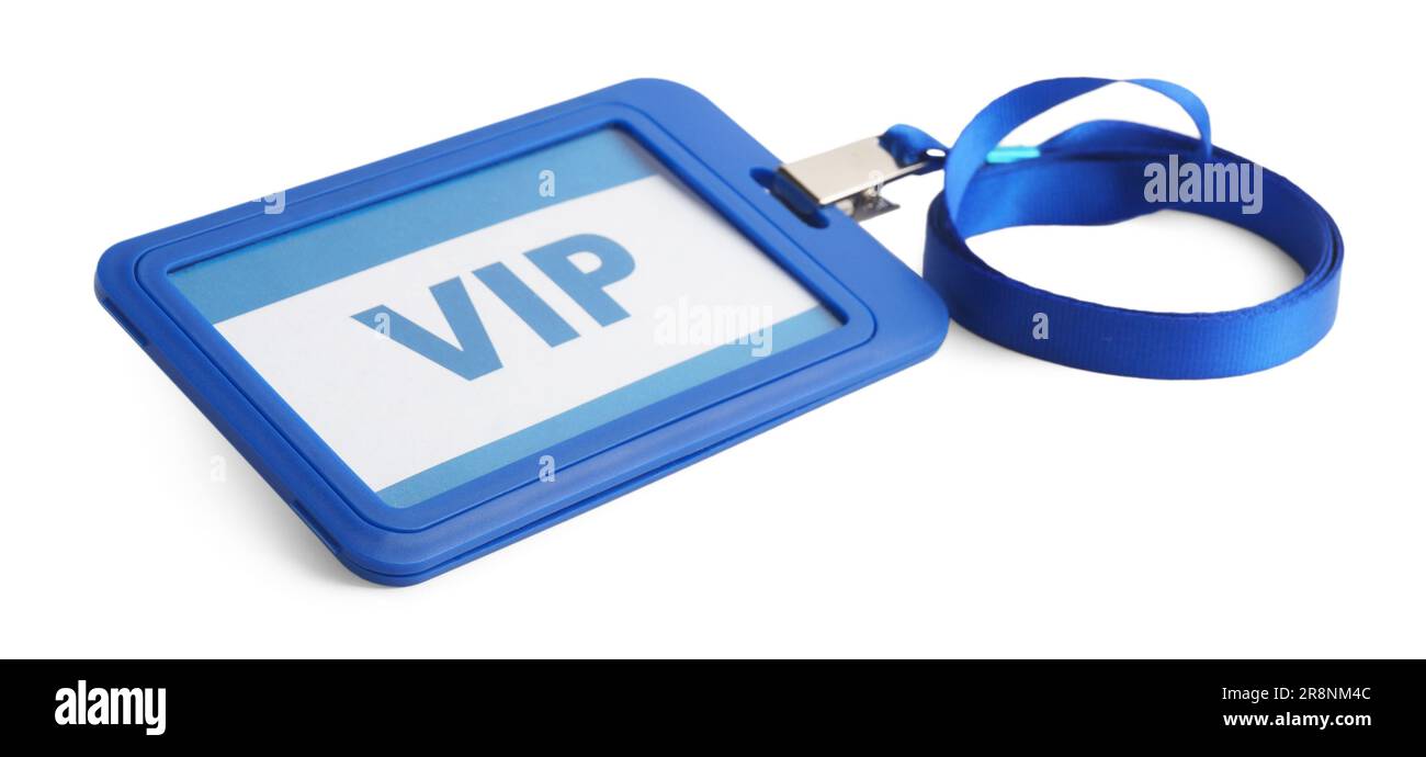 Blue plastic VIP badge isolated on white Stock Photo - Alamy