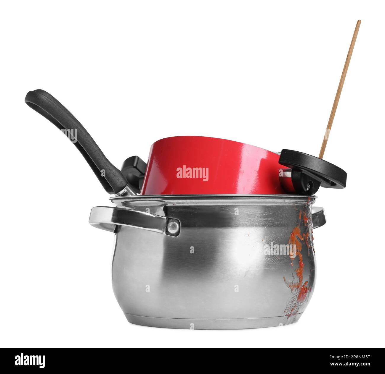 Stack of dirty dishes on white background Stock Photo - Alamy