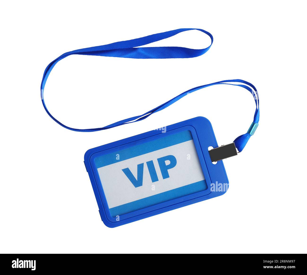 Blue vip badge isolated on white, top view Stock Photo - Alamy