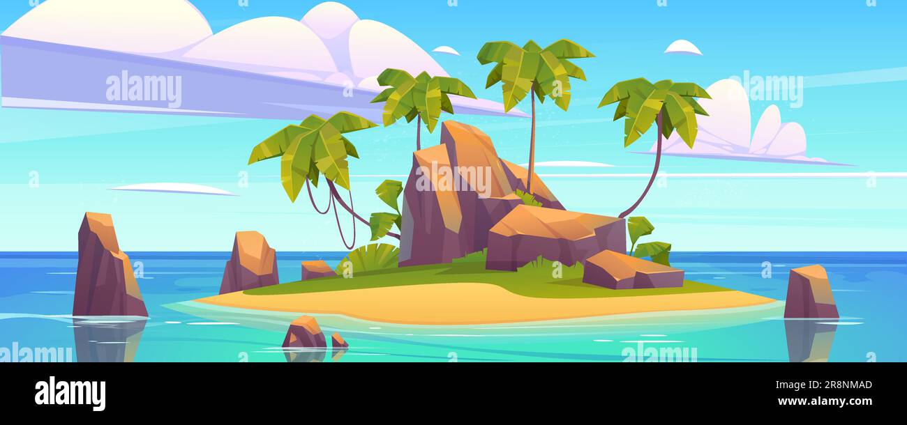 Uninhabited tropical island in ocean. Vector cartoon illustration of ...