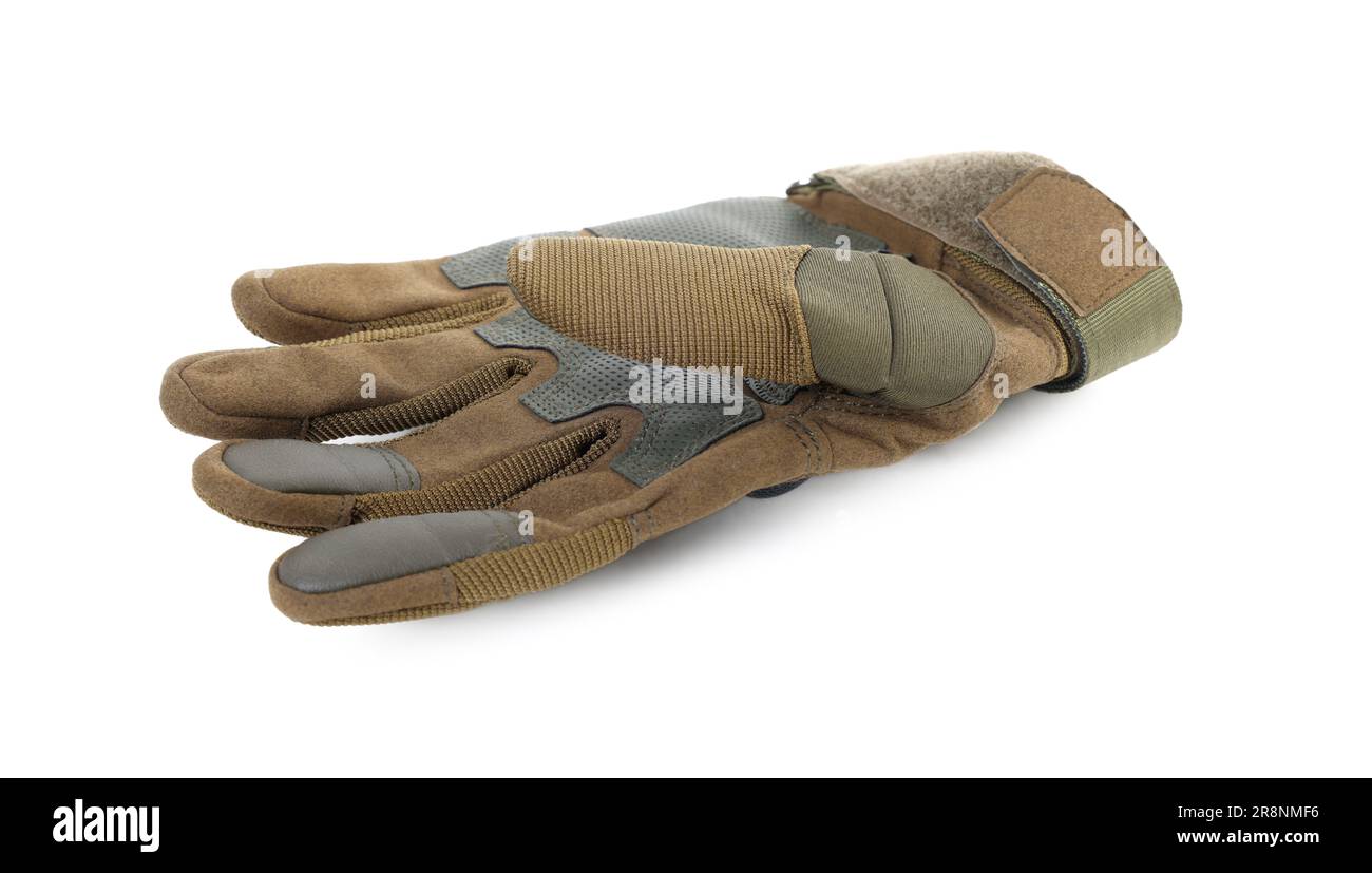 Tactical glove isolated on white. Military training equipment Stock ...